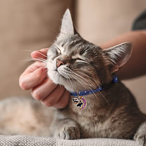 2 Pack Cotton Breakaway Cat Collar with Bell,Blue Moon and Stars Pendant Cute Cat Collar Kitten Collar,Ideal for Girl Cats Boy Cats