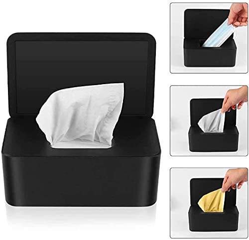 LEFUYAN Wipes Dispenser, Tissue Storage Box Case Wet Wipes Dispenser Holder with Lid for Vanity, Countertops, Desk, Office, Dorm (Black)