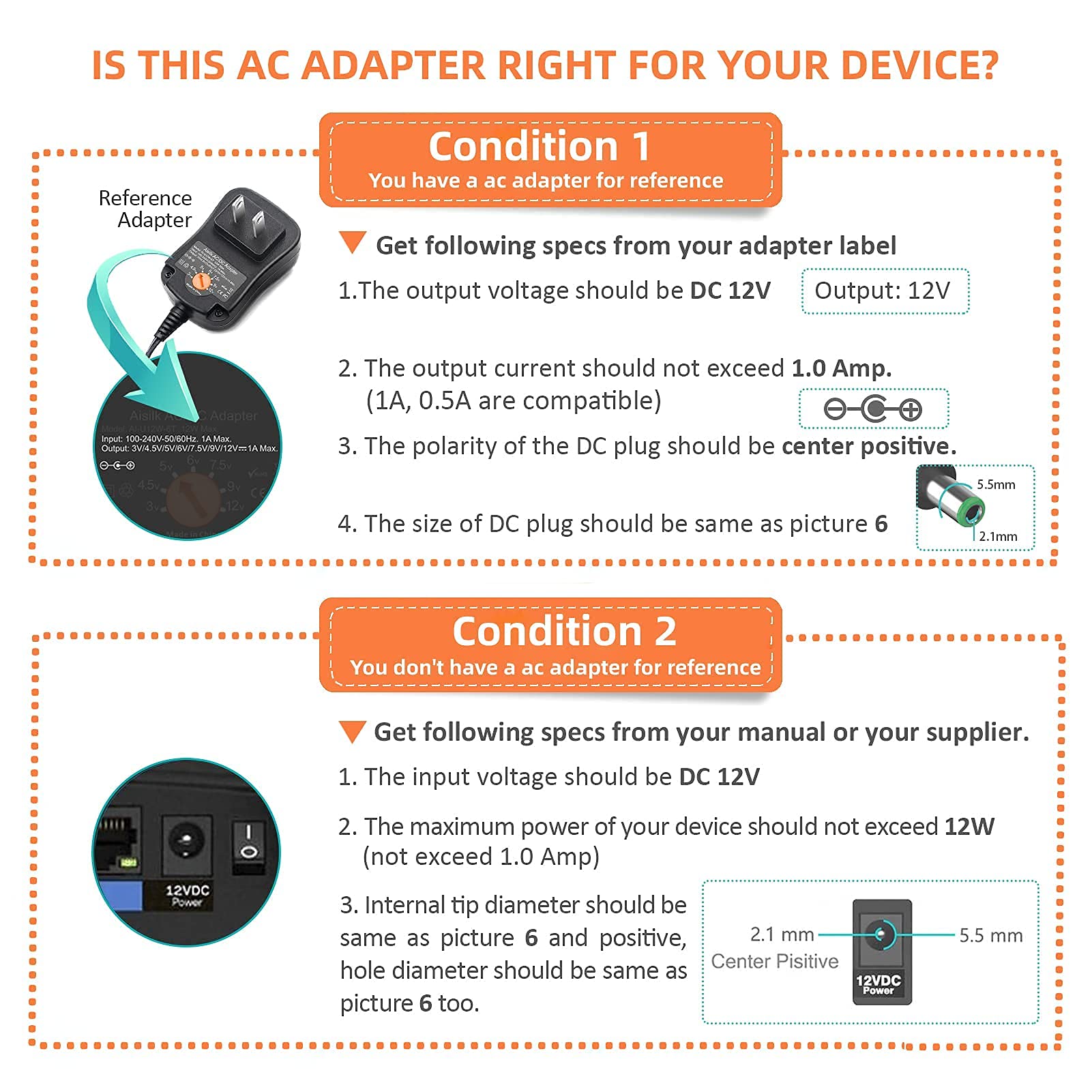 Aisilk Multi-Voltage AC DC Power Adapter 3V-12V 1000mA 1A Max 12W Universal Switching AC/DC Charger W/ 8 Adapter Plugs Compatible with 3V 4.5V 5V 6V 7.5V 9V 12V Electronic Devices