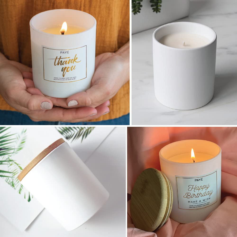 12-Pack, 10 OZ Candle Jars for Making Candles White Glass with Bamboo Sealed Lid - Luxurious Glass Candle Container Supplies, Leak Proof, Reusable Storage & Dishwasher Safe