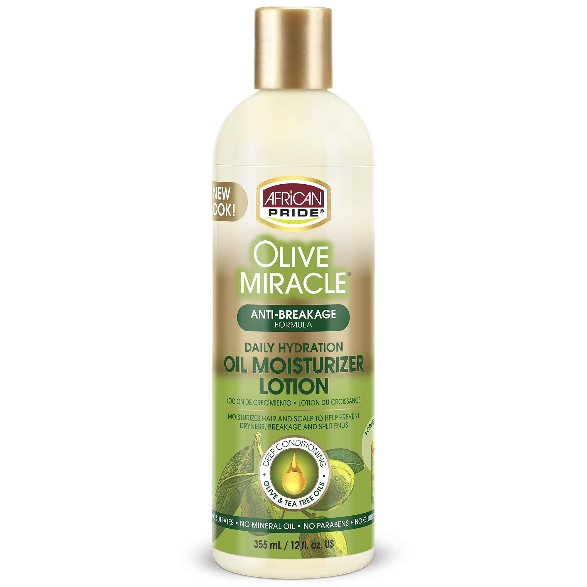 African Pride Olive Miracle Hair Moisturizing Lotion (3 Pack) enriched with olive and tea tree oil to prevent damage and seal in moisture,12oz