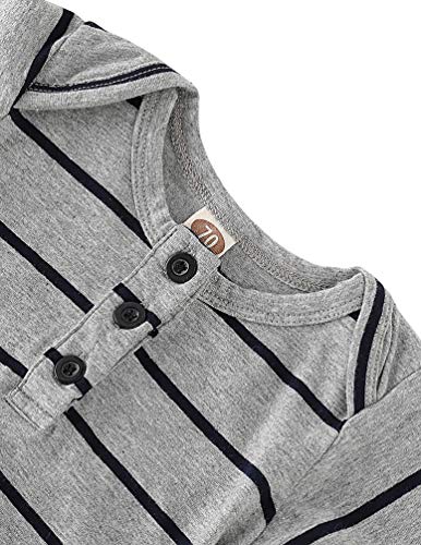 COLOOM Infant Baby Gown Newborn Knotted Sleeper Striped Sleep Gowns Swaddle & Cap (Grey Stripes, 0-6Months)
