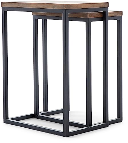 Amazon Brand β Stone & Beam Weston Wood & Metal Nesting Tables, Set of 2, Brown
