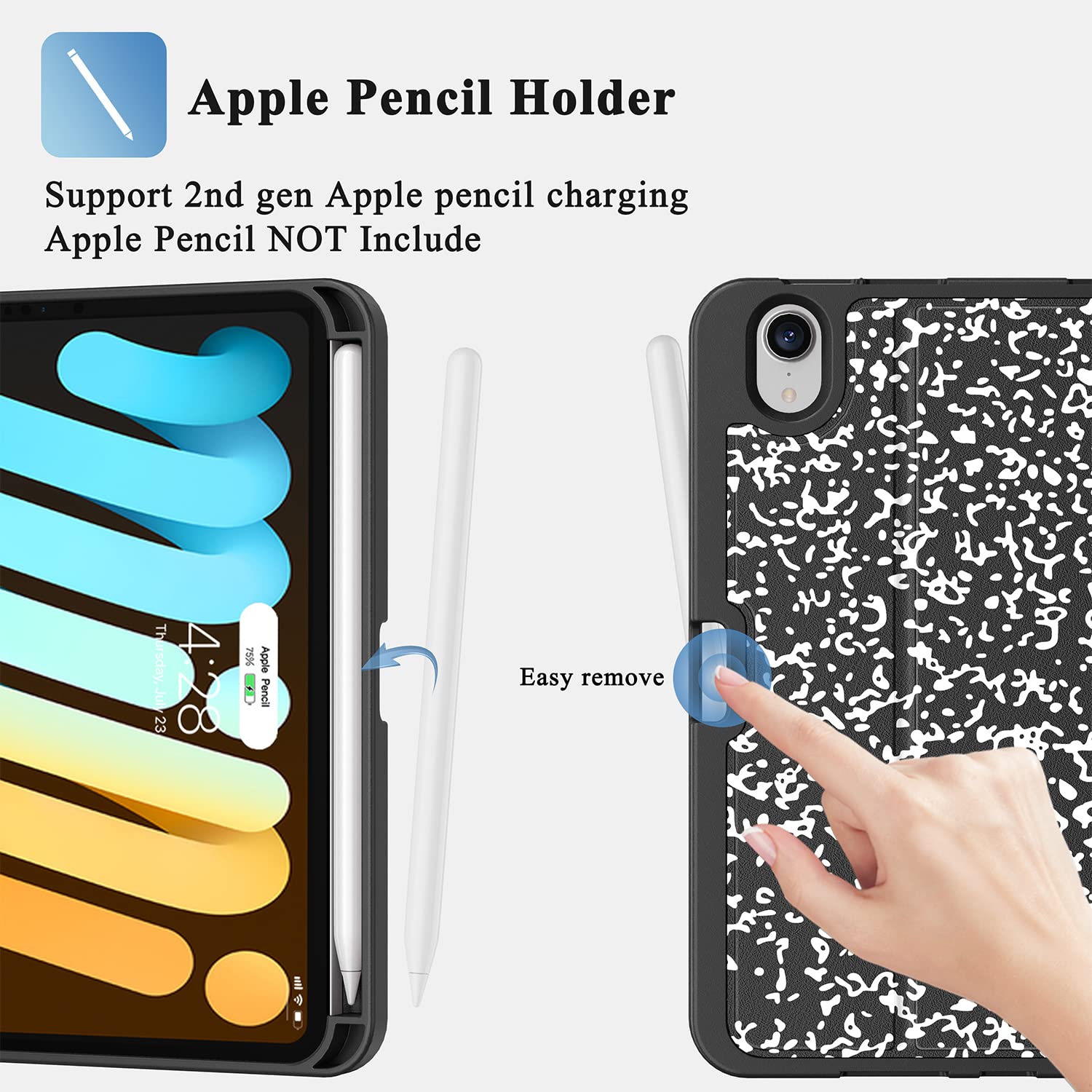 Supveco Case for iPad Mini 7 (A17 Pro) 2024/iPad Mini 6 2021 8.3 Inch with Pencil Holder-[Auto Wake/Sleep],Slim Protective Case with Soft TPU Back Cover for iPad Mini 7th/6th Generation(Book)