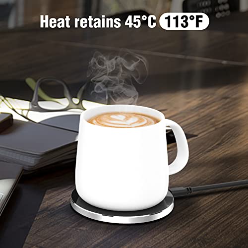 APEKX Auto On/Off Gravity-Induction Coffee Mug with Intelligent Temperature Control 113°F/45°C Cup Warmer Self-Heating with Wireless Charging Function Gifts for Home Office (Mug Included) White