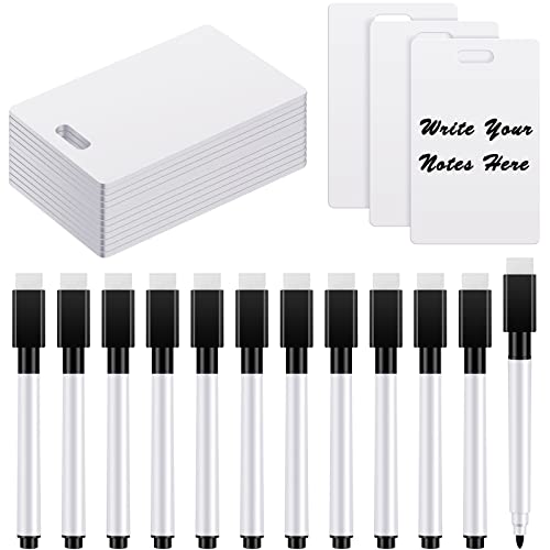 24 Packs Pocket Sized Erasable Notepad Badge Accessory 12 Pieces Mini Whiteboard Clipboard Hangs with Badge Mini Whiteboard Small Dry Erase Board with 12 Pieces Dry Erase Marker for Office School
