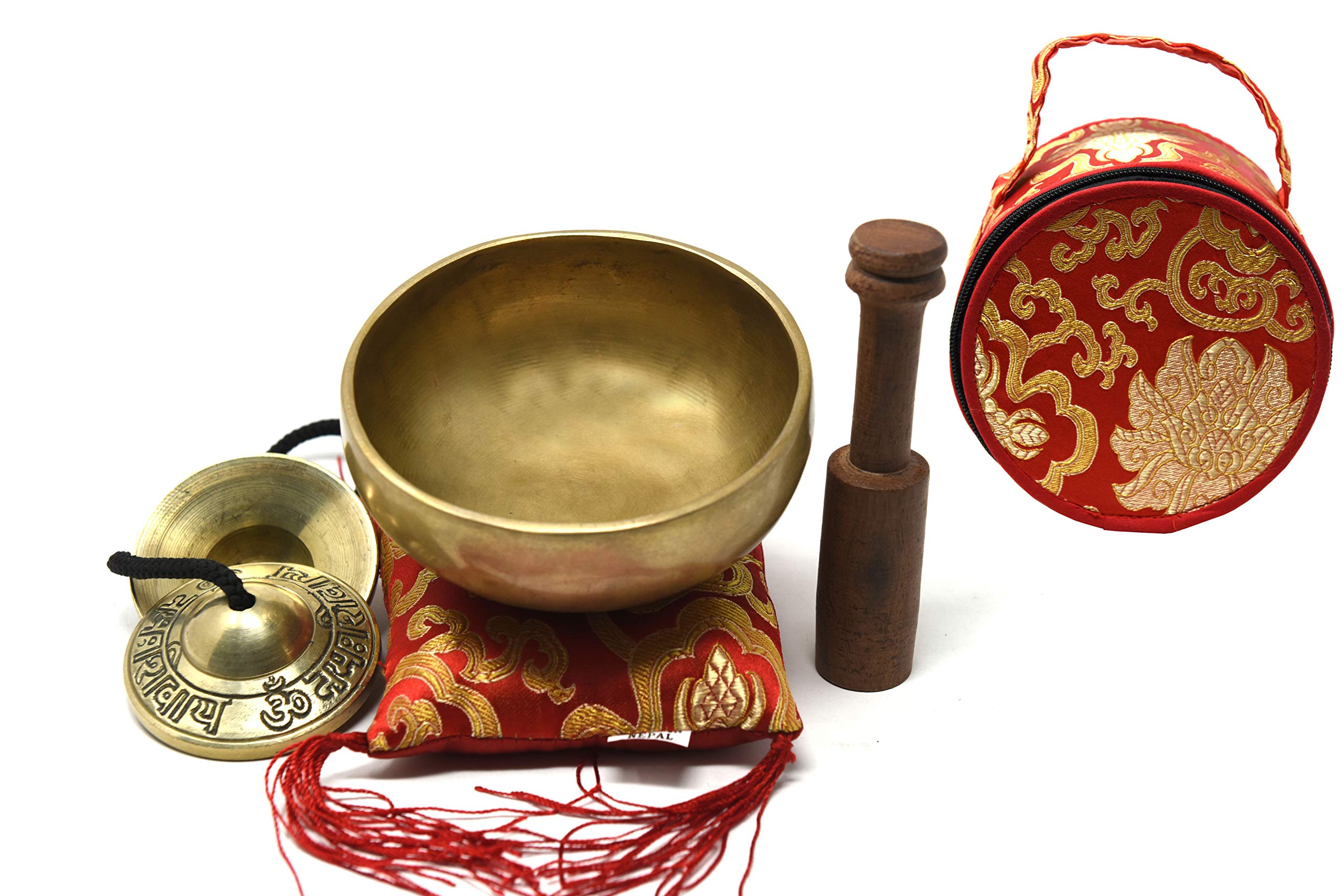 4.5" Tibetan Singing Bowl for Meditation, Sound Healing, Yoga & Sound Therapy. Made of 7 metals. Cushion Suede leather Wooden Mallet, Box & Tingsha nincluded Thamelmart ⊠(4.5 Inch Matte)