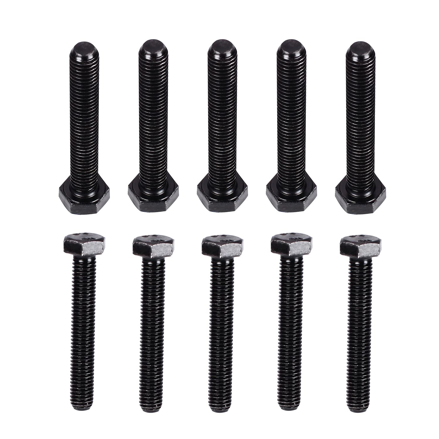 Yinpecly M10x65mm Hex Head Screw Bolts Fastener Grade 8.8 Carbon Steel Black 10pcs