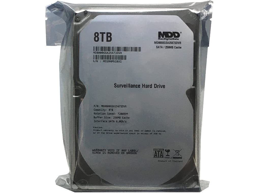 MaxDigitalData 8TB 7200 RPM 256MB Cache SATA 6.0Gb/s 3.5inch Internal Hard Drive for Surveillance (MD8000GSA25672DVR) - 3 Years Warranty (Renewed)