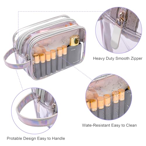 Lermende Clear Makeup Bag, 2 Layer, Water-Resistant, Large, Portable, Transparent, Travel, Women and Girl