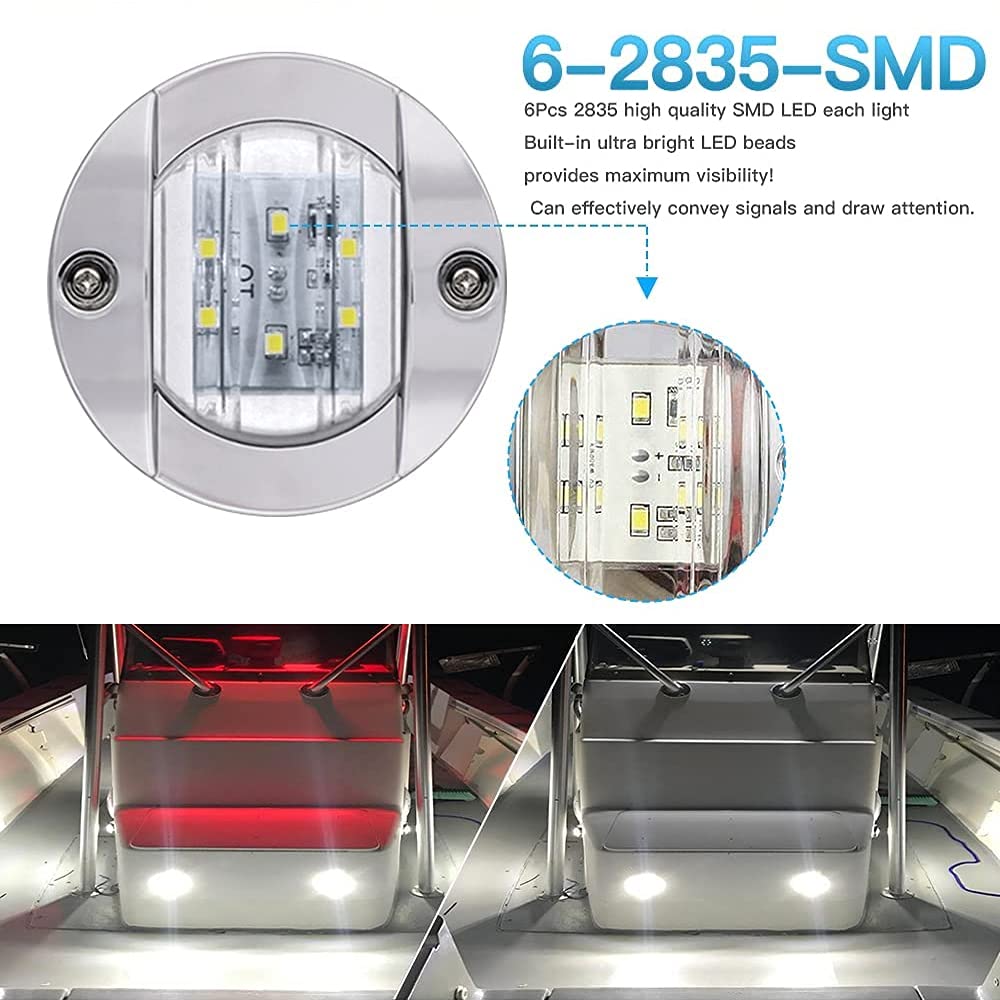 10Pcs White DC 12V 3 Inch Round Marine Boat Interior Lights Transom Mount Led Stern Anchor Lights LED Night Fishing Lights IP67 Waterproof Deck LED Courtesy Light