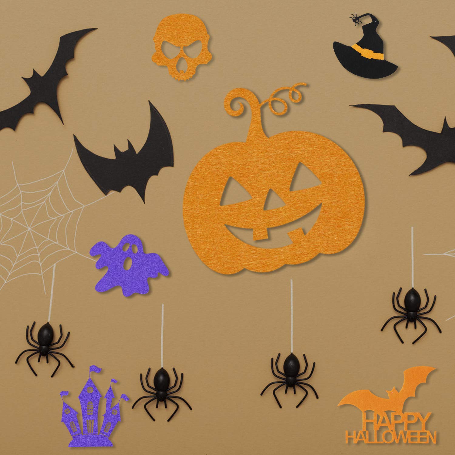 18 Pieces Halloween Adhesive Craft Felt Fabric Sheets Fabric Sticky Back Sheet for Halloween Decoration Christmas DIY Art Projects, A4 Size (Black Orange and Purple)