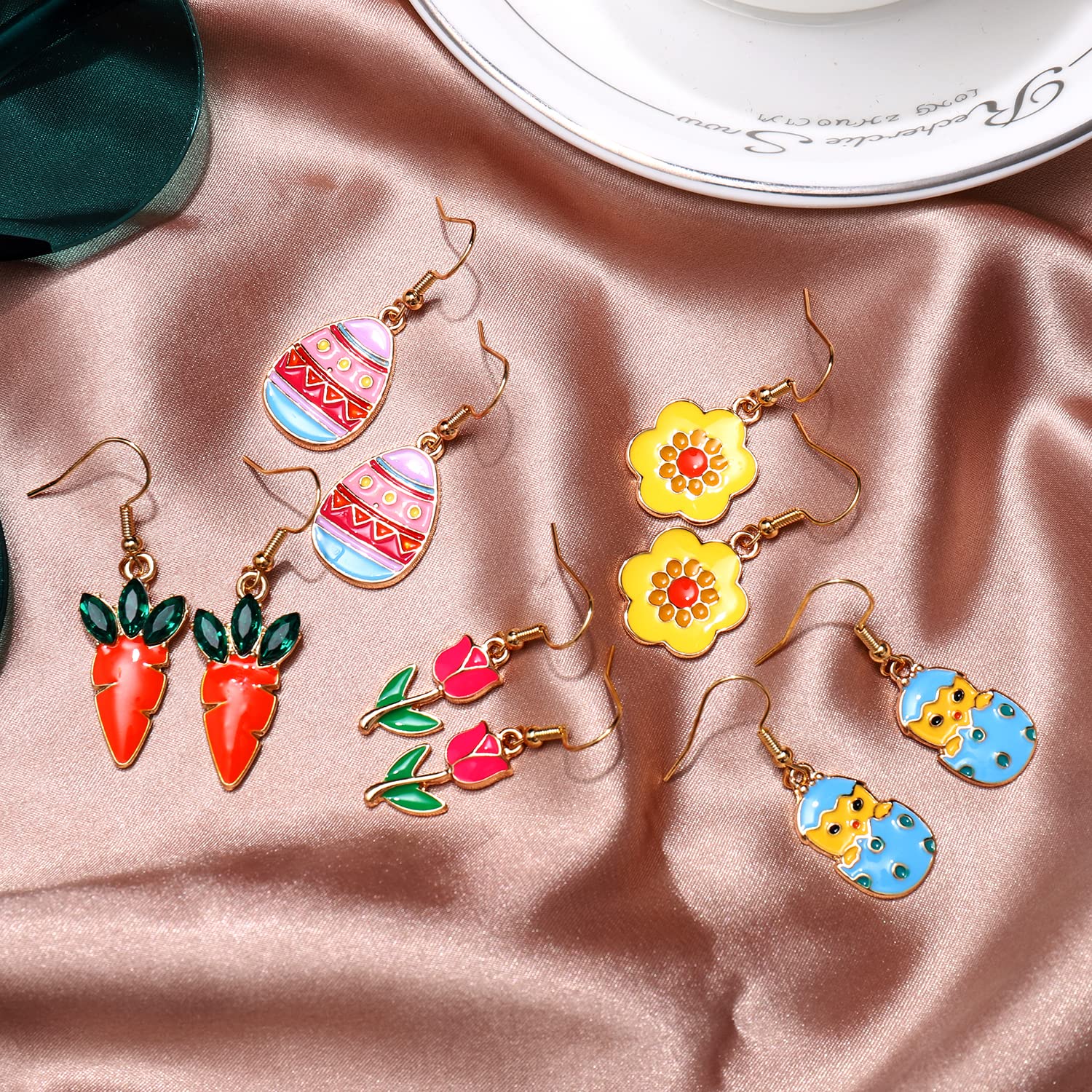 12 Pairs Easter Earrings Hypoallergenic Bunny Colorful Egg Chick Carrot Dangle Earrings Enamel Cute Rabbit Flower Butterfly Drop Earrings for Women Mom Spring Easter Jewelry Gift