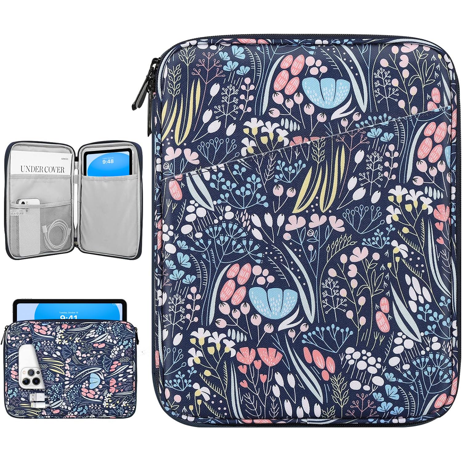 Dadanism 9-11 Inch Tablet Sleeve Bag Carrying Case for iPad 10th Gen 10.9, iPad 9/8/7th Gen 10.2, iPad Air 11", iPad Pro 11 M4 M2 2024, iPad Air5/4 10.9, Galaxy Tab A9+ Plus 11"/S9 FE, Night Blue