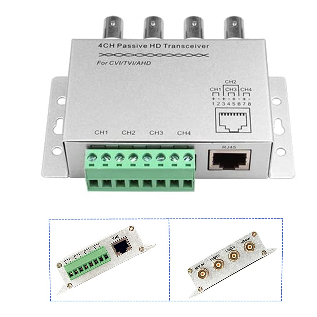 BeElion UTP 4 Channel 720P 1080P CVI/TVI/AHD Passive HD Transceiver,BNC to Cat5/5E/6 RJ45(T568B) UTP Cable Converter for CCTV Camera System