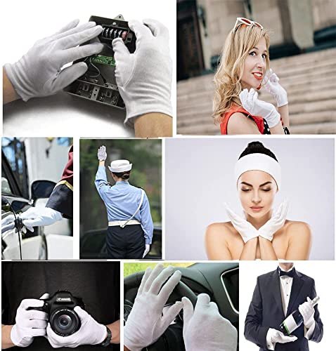 24 Pcs (12 Pair) White Cotton Gloves for Dry Hand Moisturizing Cosmetic Eczema Hand Spa and Coin Jewelry Inspection, Checking Gloves,Serving Gloves Stretchable Lining Gloves Moisturizing Gloves