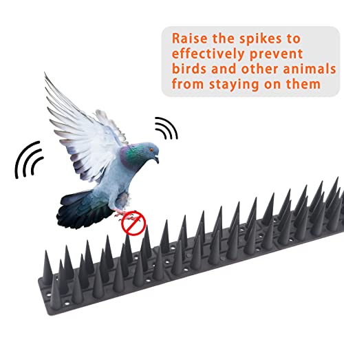 12 Pcs Bird Spikes, Fence Spikes for Bird Pigeon Cat, Plastic Bird Deterrent Spikes Defender for Garden, Fence, Roof and Wall (Black)
