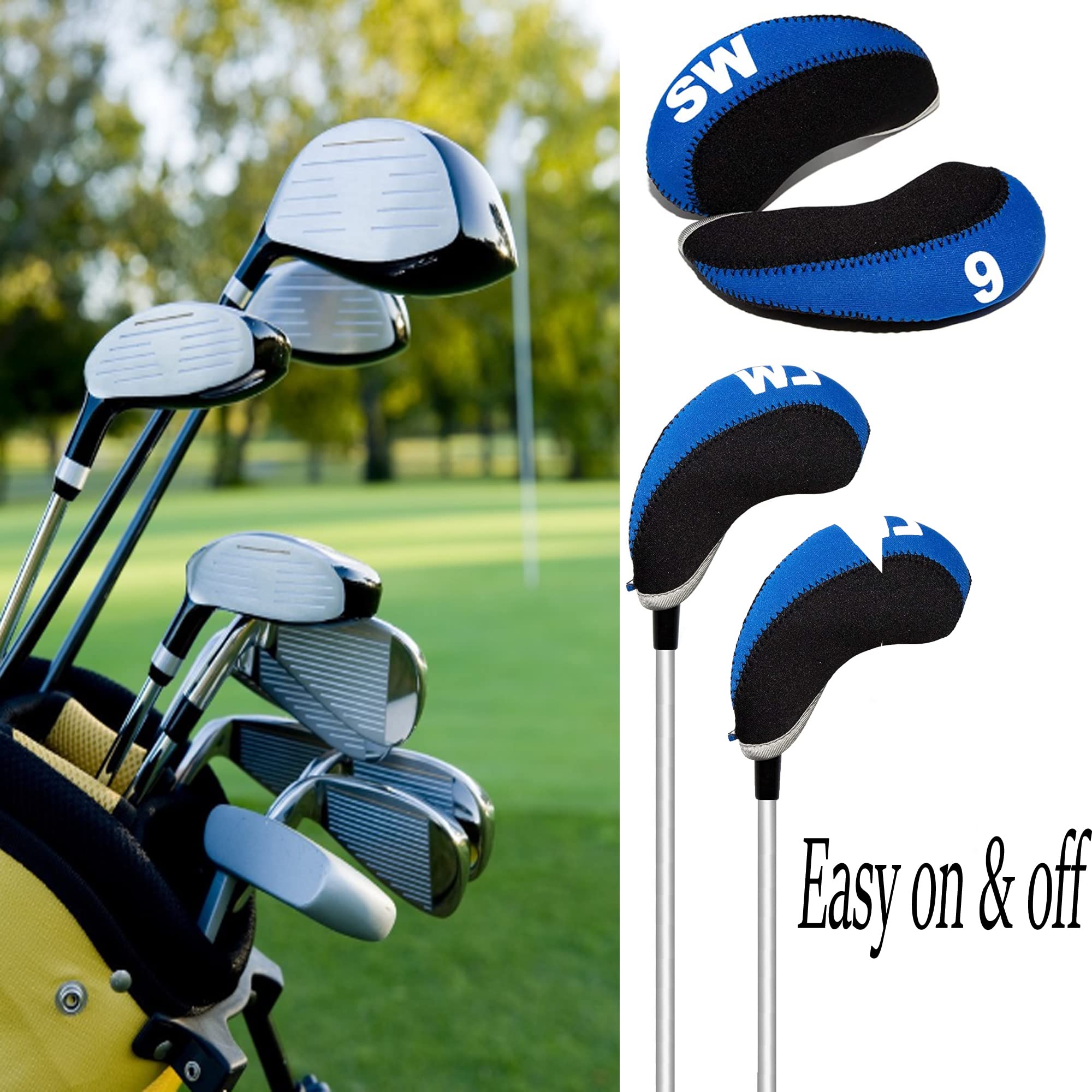 10pcs/Set Golf Iron Head Covers with Number Tag Pack of 10 Black/Blue for Taylormade, Callaway, Ping, Mizuno,Cobra