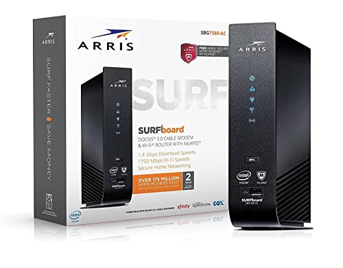 ARRIS Surfboard (32x8) DOCSIS 3.0 Cable Modem Plus AC1750 Dual Band Wi-Fi Router, Certified for Comcast Xfinity, Spectrum, Cox & More.. (Renewed)