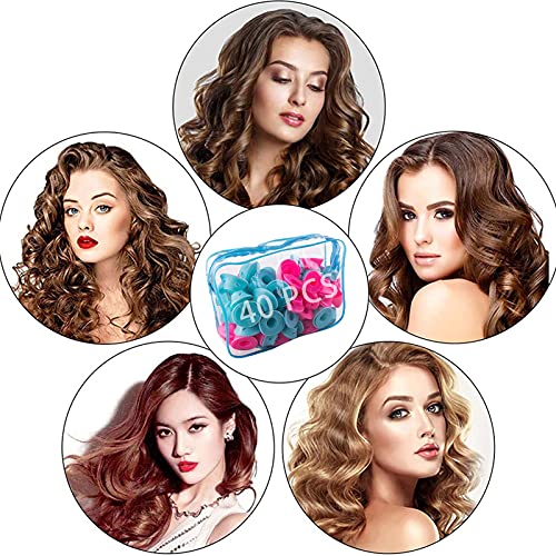 40 Pcs Magic Hair Rollers, Smilco Silicone Hair Curlers Set Including 20 Large and 20 Small for Women Girls (Pink&Blue)