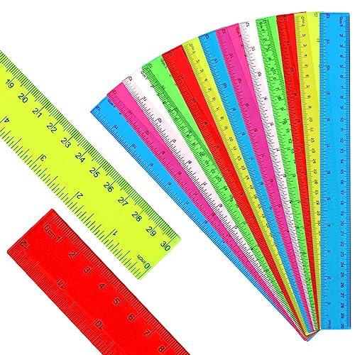 30PCS Clear Ruler Plastic Rulers 12 Inch, with Inches and Metric for School Classroom, Home, or Office (Multicolour)