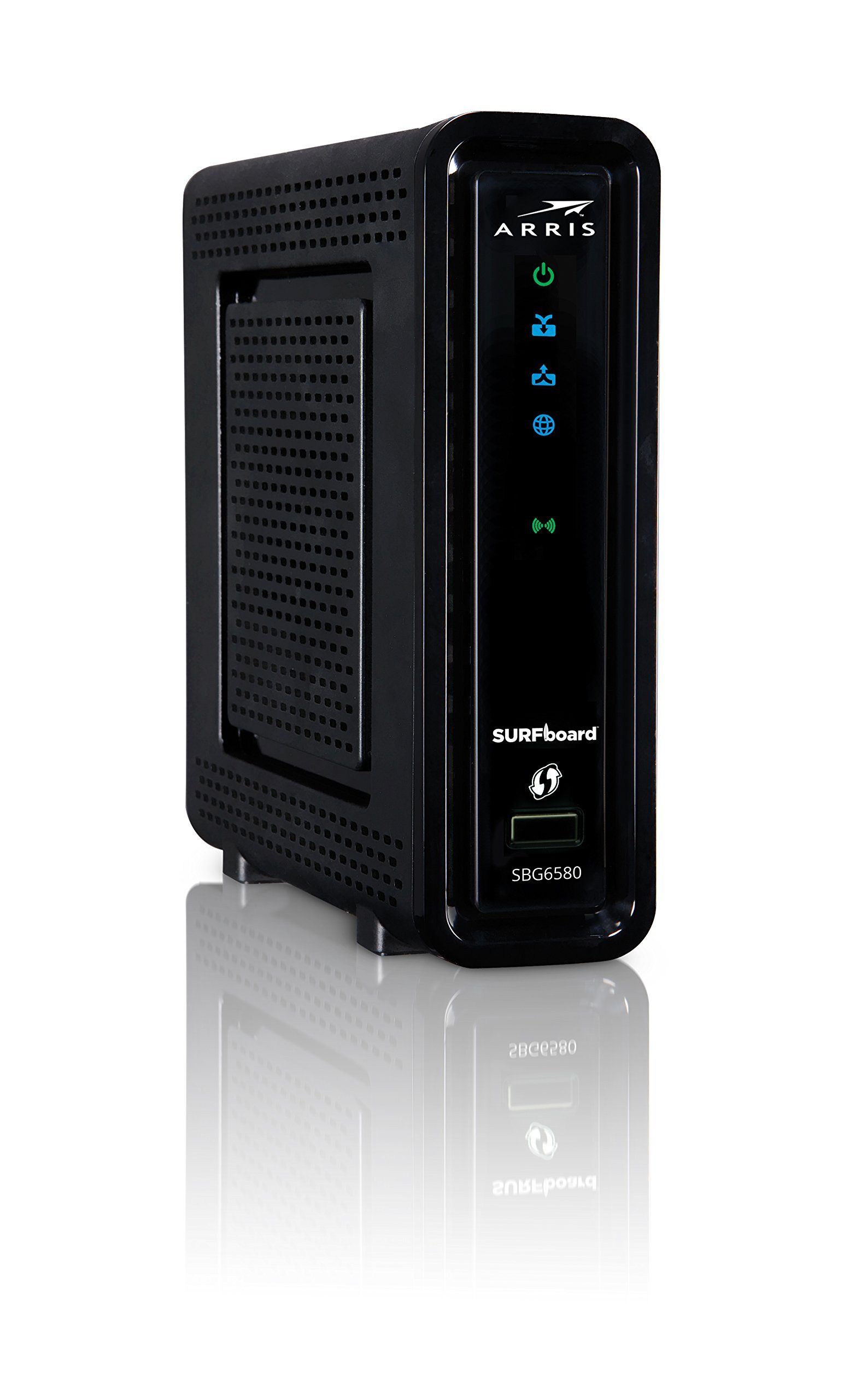 ARRIS SURFboard SBG6580 DOCSIS 3.0 Cable Modem/ Wi-Fi N300 2.4Ghz + N300 5GHz Dual Band Router - Retail Packaging Black (570763-006-00) (Renewed)