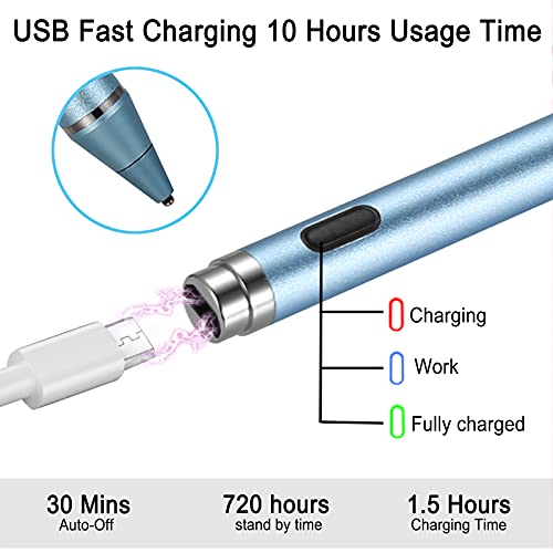 Active Stylus Pens for Touch Screens,Stylus Pen Compatible with Apple iPad, Capacitive Pencil for Kid Student Drawing, Writing,High Sensitivity,for Touch Screen Devices Tablet,Smartphone (Blue)