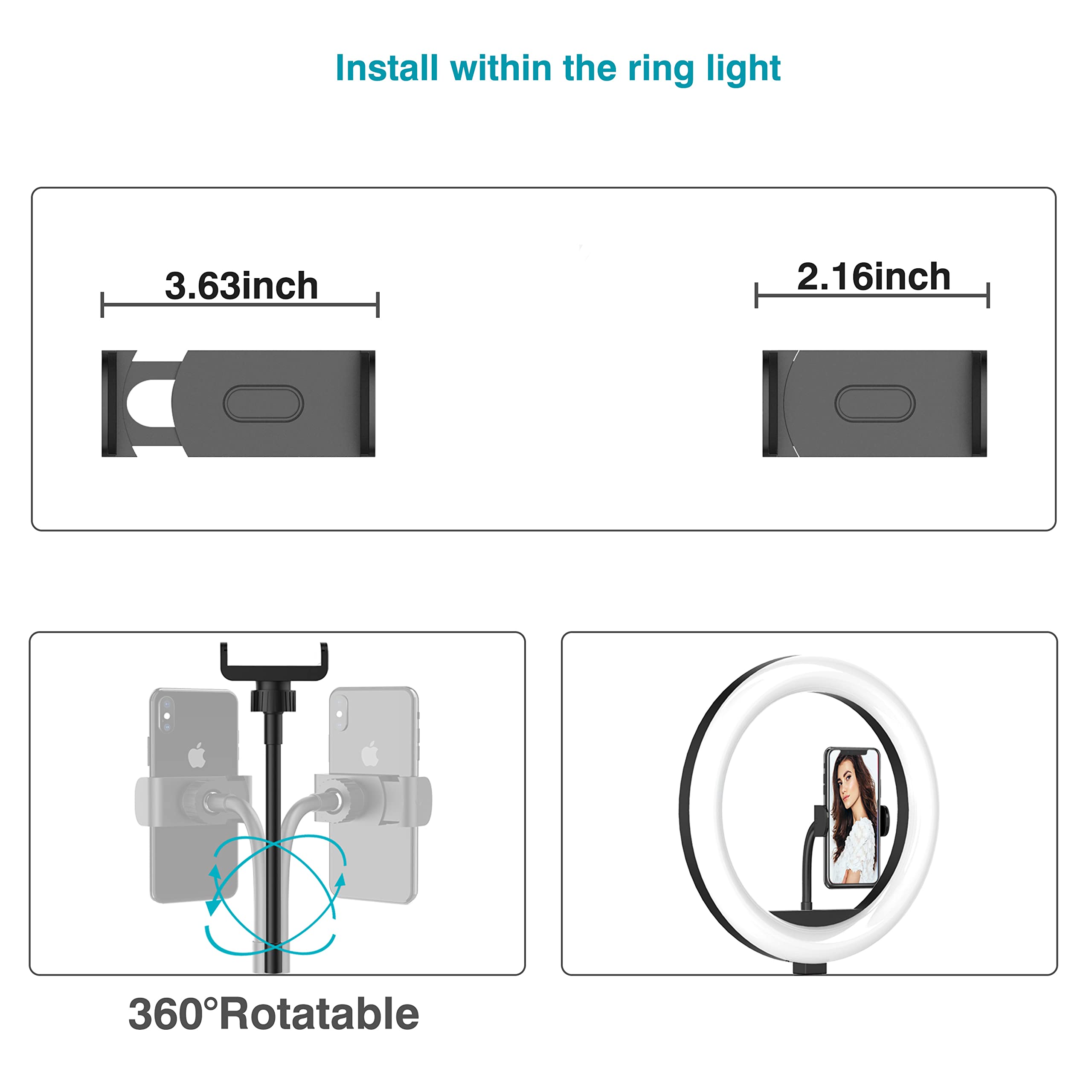 12.2" Ring Light with 54'' Extendable Tripod Stand & Cellphone Holders for Live Stream/Makeup/YouTube Video, Dimmable LED Beauty Selfie Ringlight for TikTok Photography, Color Temperature 3000-6000K