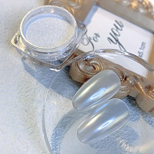 4 Boxes White Aurora Nail Powder, Holographic Pearlescent Glitters