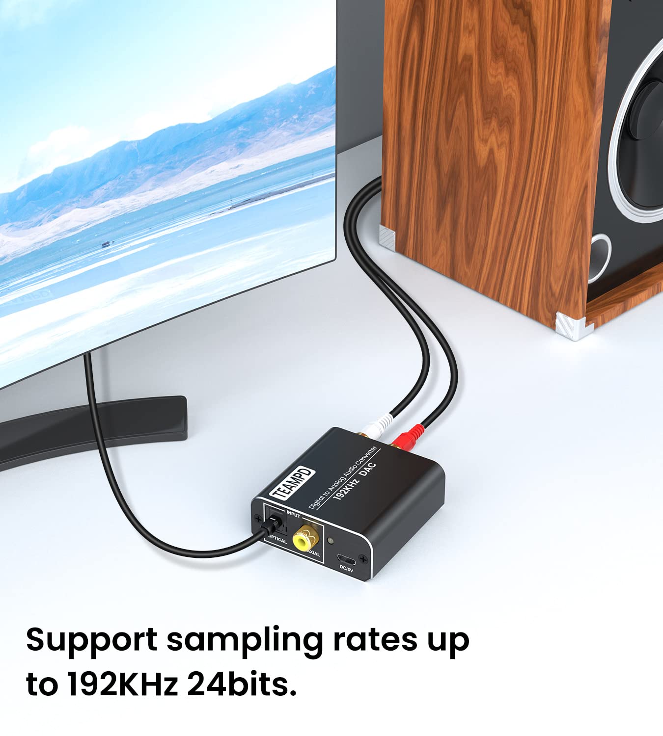 192KHz Digital to Analog Audio Converter, Aluminum Optical to RCA Converter with Optical Coaxial Cables, Toslink Optical Digital to RCA (L/R) and 3.5mm Jack DAC For TV PS4 DVD PS3 Amp Receiver Speaker