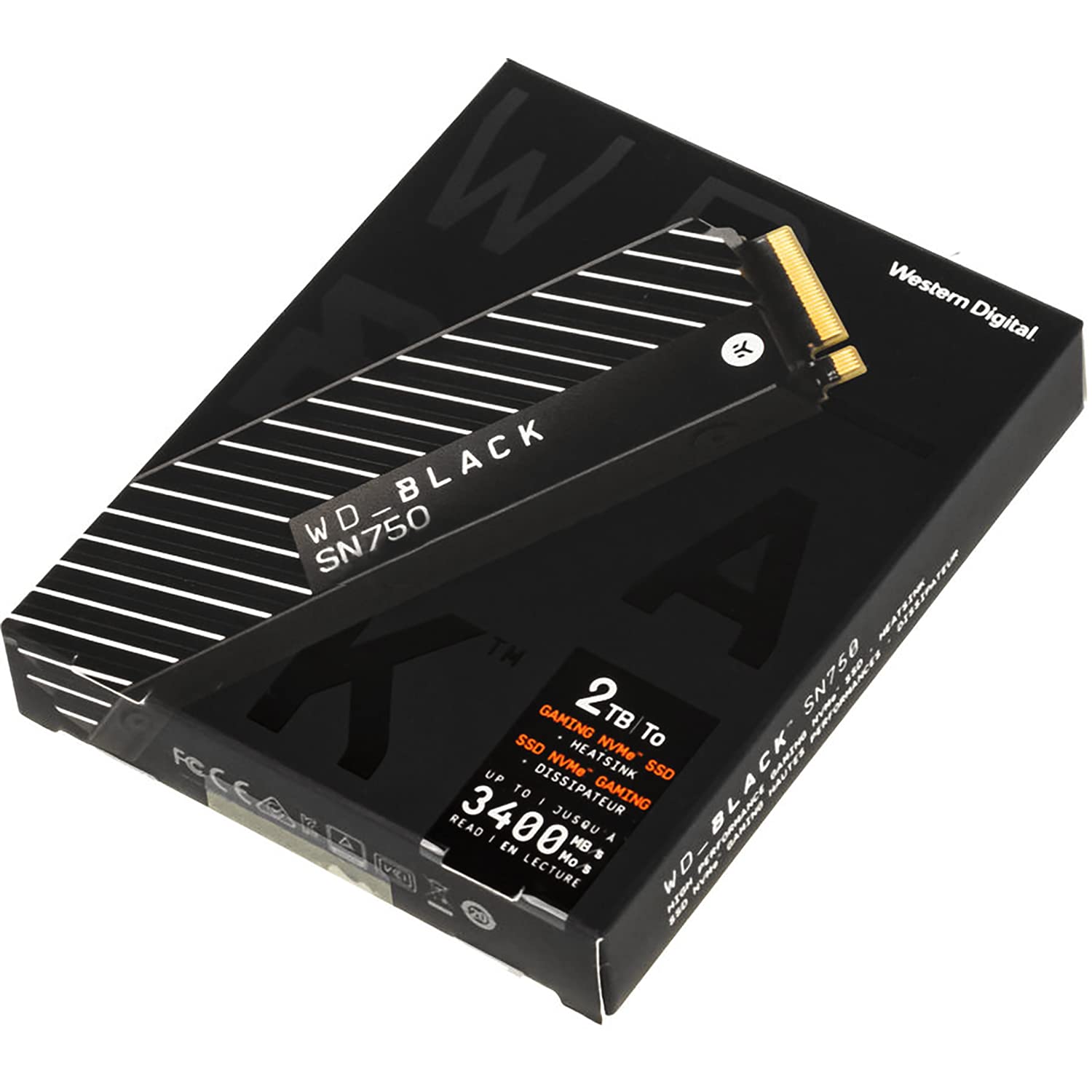 Western Digital WD Black SN750 NVMe PCIE M.2 2280 GEN3 4TB (2TB x 2) PCI-Express Internal Gaming SSD with Heatsink 3D NAND, 3,400 MB/s - WDS200T3XHC