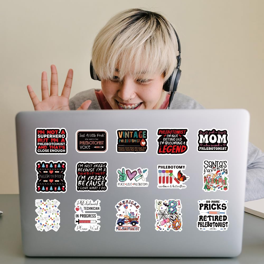 120Pcs Phlebotomy Stickers Pack, Aesthetic Vinyl Waterproof Sticker Decal for Water Bottle,Laptop,Phone,Skateboard,Helmet,Hard Hat Gifts for Kids Teens Adults for Party Supply Decorā¦