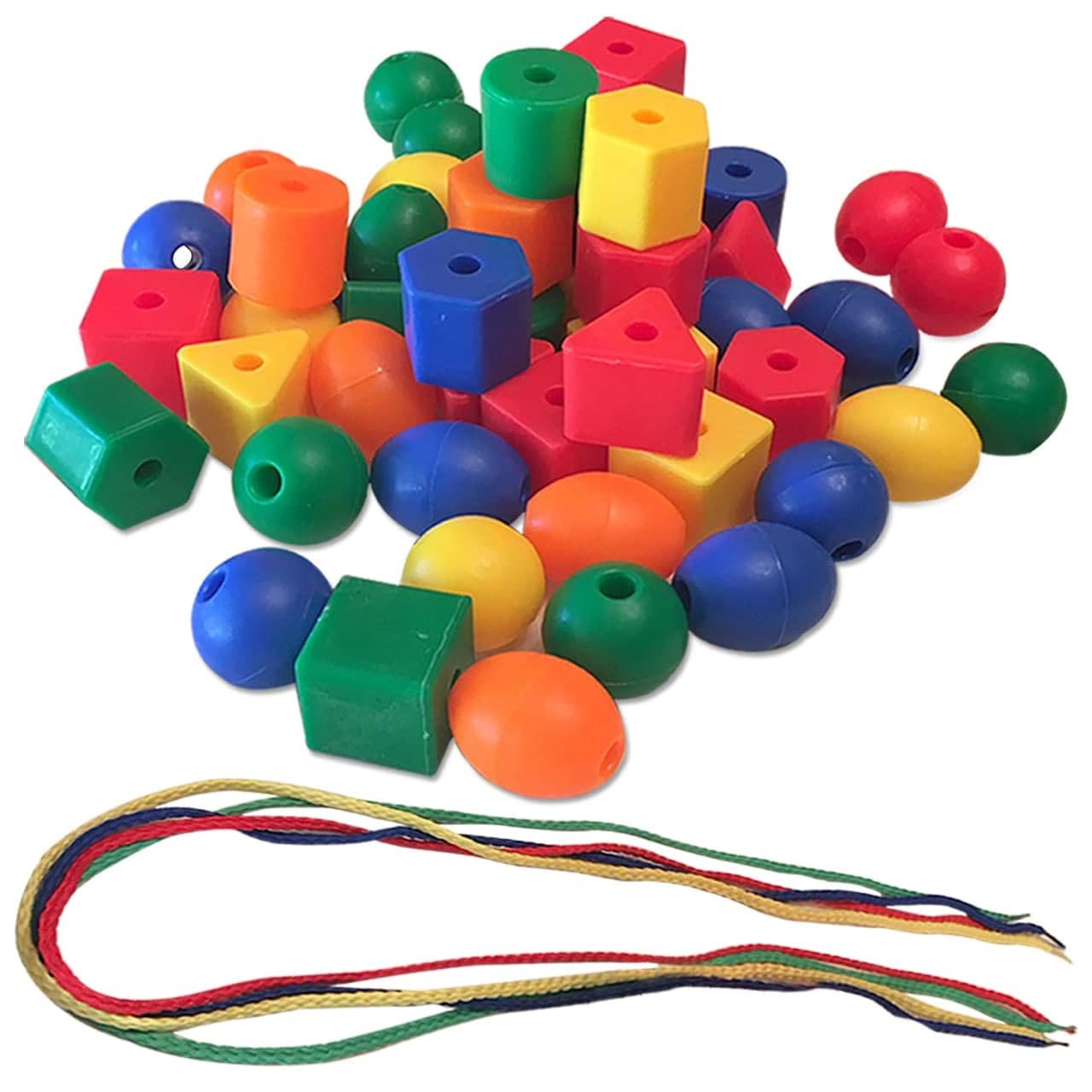 3 Bees & Me Jumbo Lacing Beads - Threading Toys for Toddlers & Kids Ages 3-5 - Fine Motor Preschool Activity with 50 Large Beads & Strings