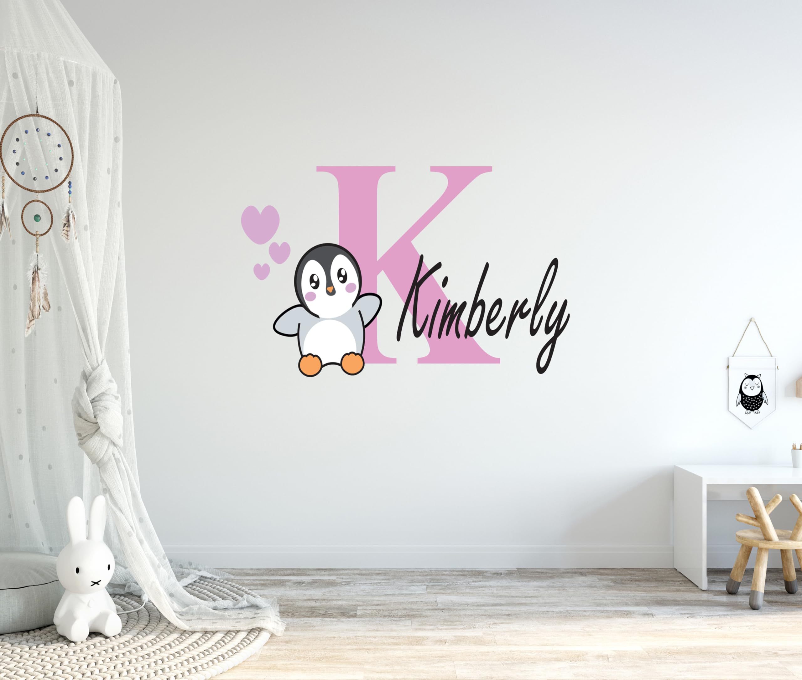 CuteDecals Love Penguin Custom Name - Personalize Penguin Name Wall Art - Unisex Wall Decal for Nursery Playroom Bedroom Decoration (Wide 16Inx9In Height)