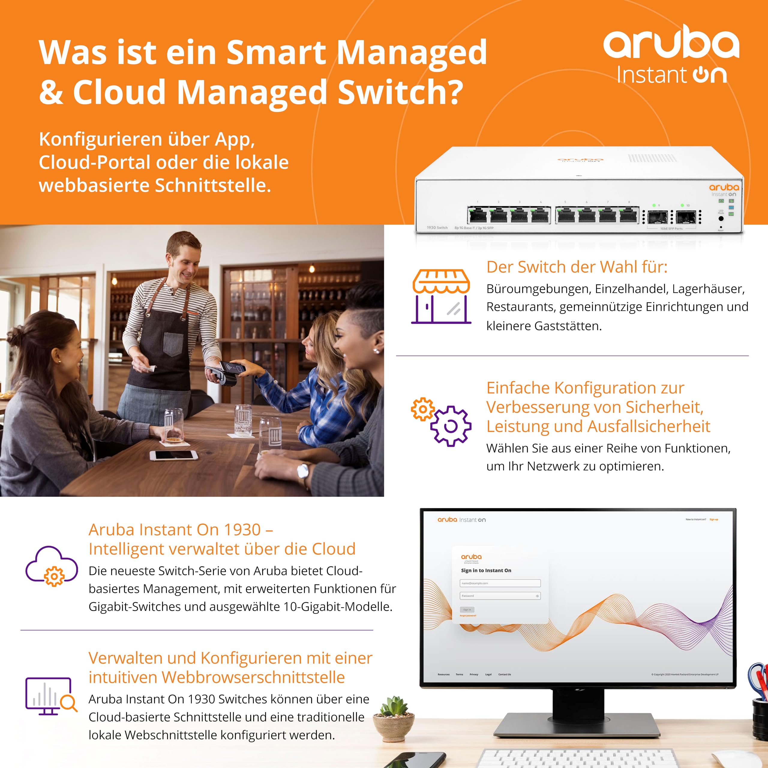 Aruba Instant On 1930 52P Gb Ethernet 48xGE PoE (370W), 4X 1G/10G SFP+, L2+ Smart Switch EU Europe Cord (JL686A#ABB)