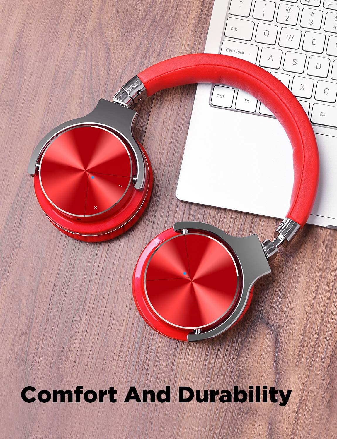 meidongg Active Noise Cancelling Headphones Bluetooth Headphones with Microphone Deep Bass Wireless Headphones Over Ear, Comfortable Protein Earpads, 30 Hours Playtime for TravelWork (Red)