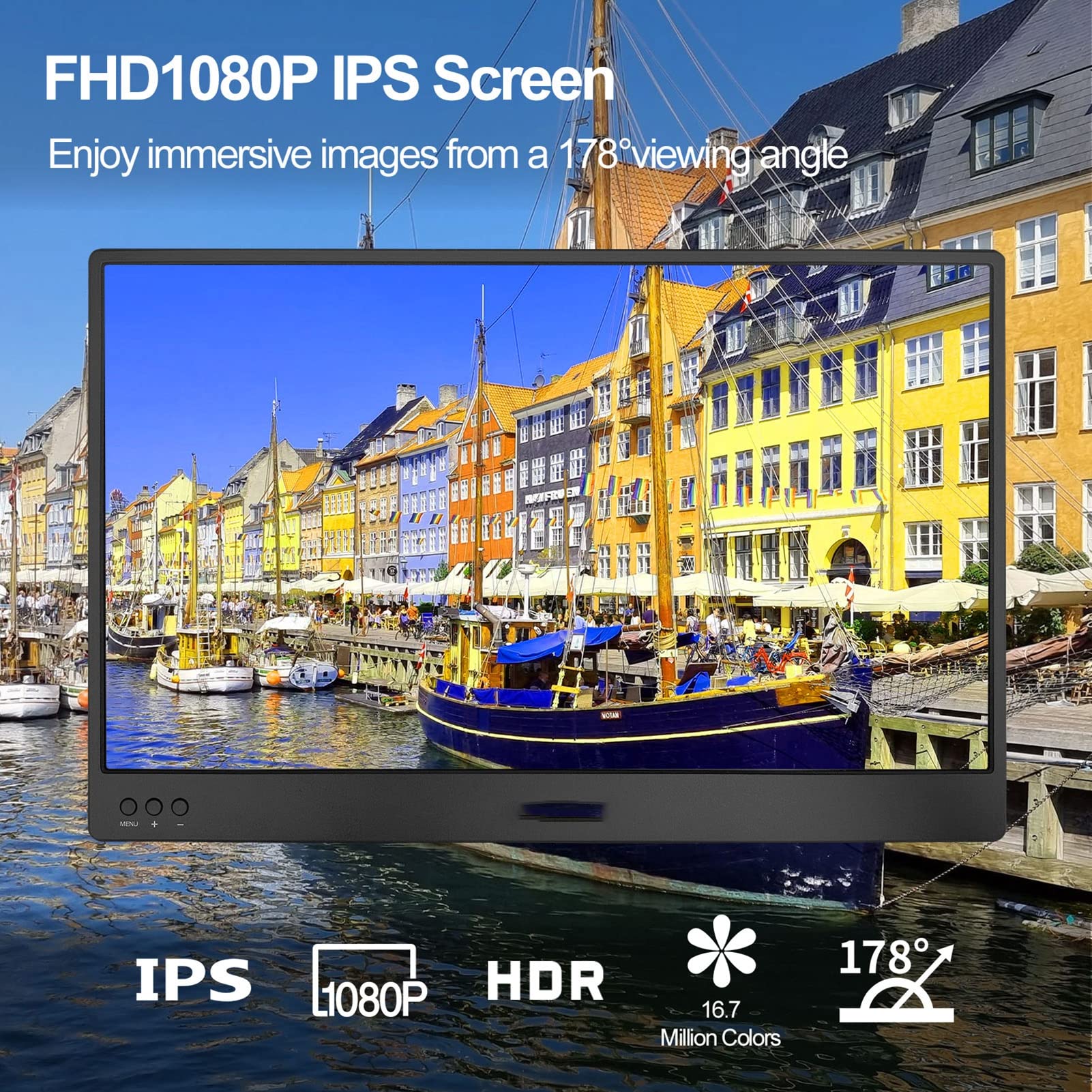 14''Portable Monitor Universal IPS Panel 1080P High-Clarity Narrow Side Wide Angle Screen Extension Built-in Dual Speakers Notebook Computer Phone Gaming Display Game Accessories Black