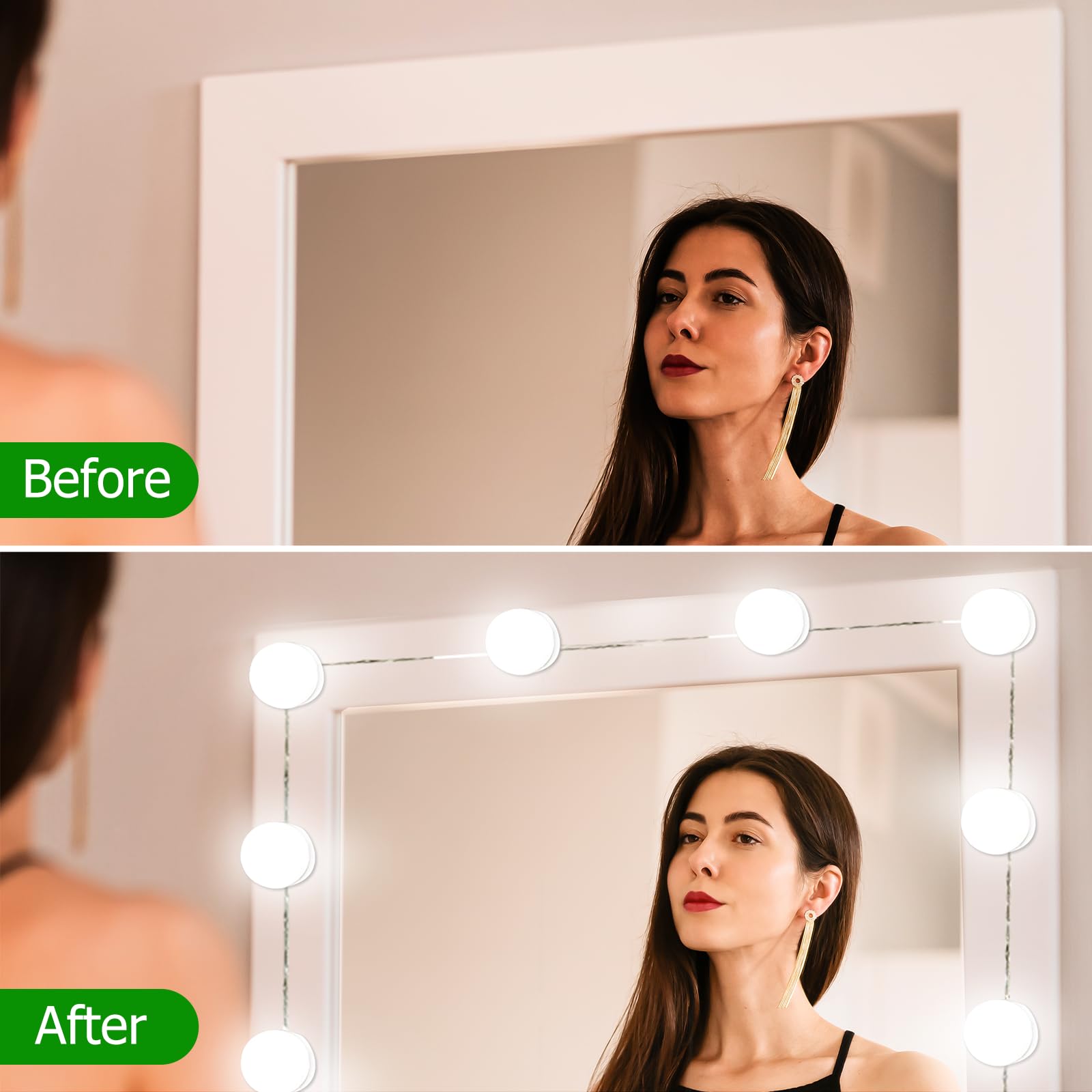 AIBOO LED Vanity Mirror Lights Kit, Stick on Dimmable Makeup Lights, 12V Mirror Lighting Strip Fixture for Vanity Dressing Table, Bedroom Wall Lights,CRI>90 (4000K Natural White,10 Bulbs)