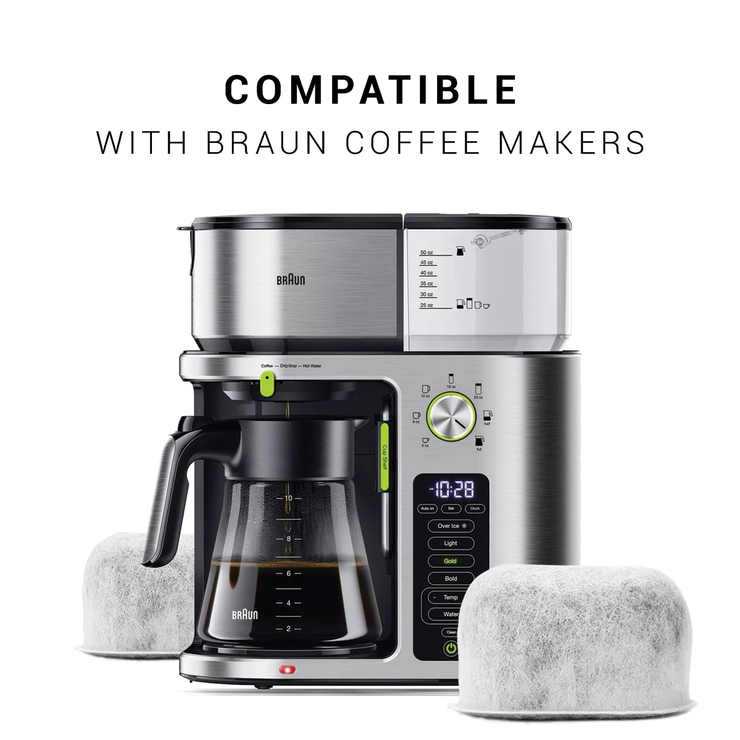 12-Pack Replacement Charcoal Water Filters for Braun Coffee Makers - Fits All Braun BrewSense Drip Series Coffee Machines