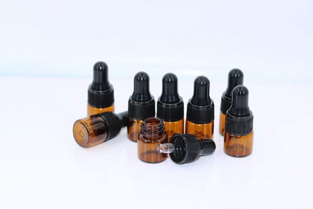 50Pcs 2ml Amber Glass Dropping Bottles Mini Essential Oil Dropper Bottles Empty Travel Perfume Sample Vials Containers with Glass Eye Dropper and Cap in Box(2 Droppers Included)