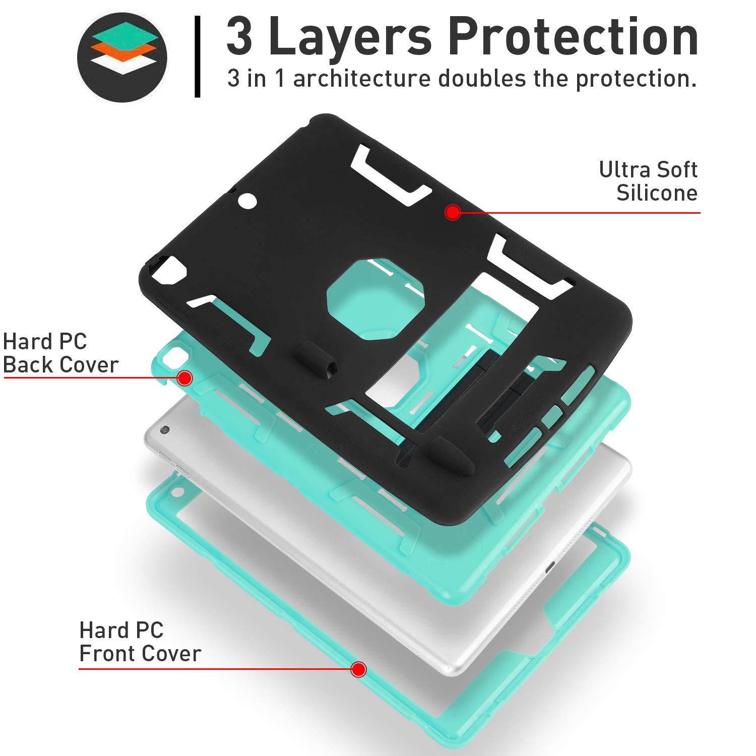 AICase Case for ipad 9th Generation/iPad 8th Generation/iPad 7th Generation,Kickstand Heavy Duty Shockproof Rugged Protective Case with Stylus for iPad 10.2 inch 2021/2020/2019