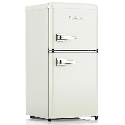 Bodare Retro Mini Fridge with Freezer: 3.2 Cu.Ft Mini Refrigerator with 2 Doors - Small Refrigerator Energy-Saving Compact Refrigerator - Small Fridge for Bedroom Dorm Office Apartment (White)
