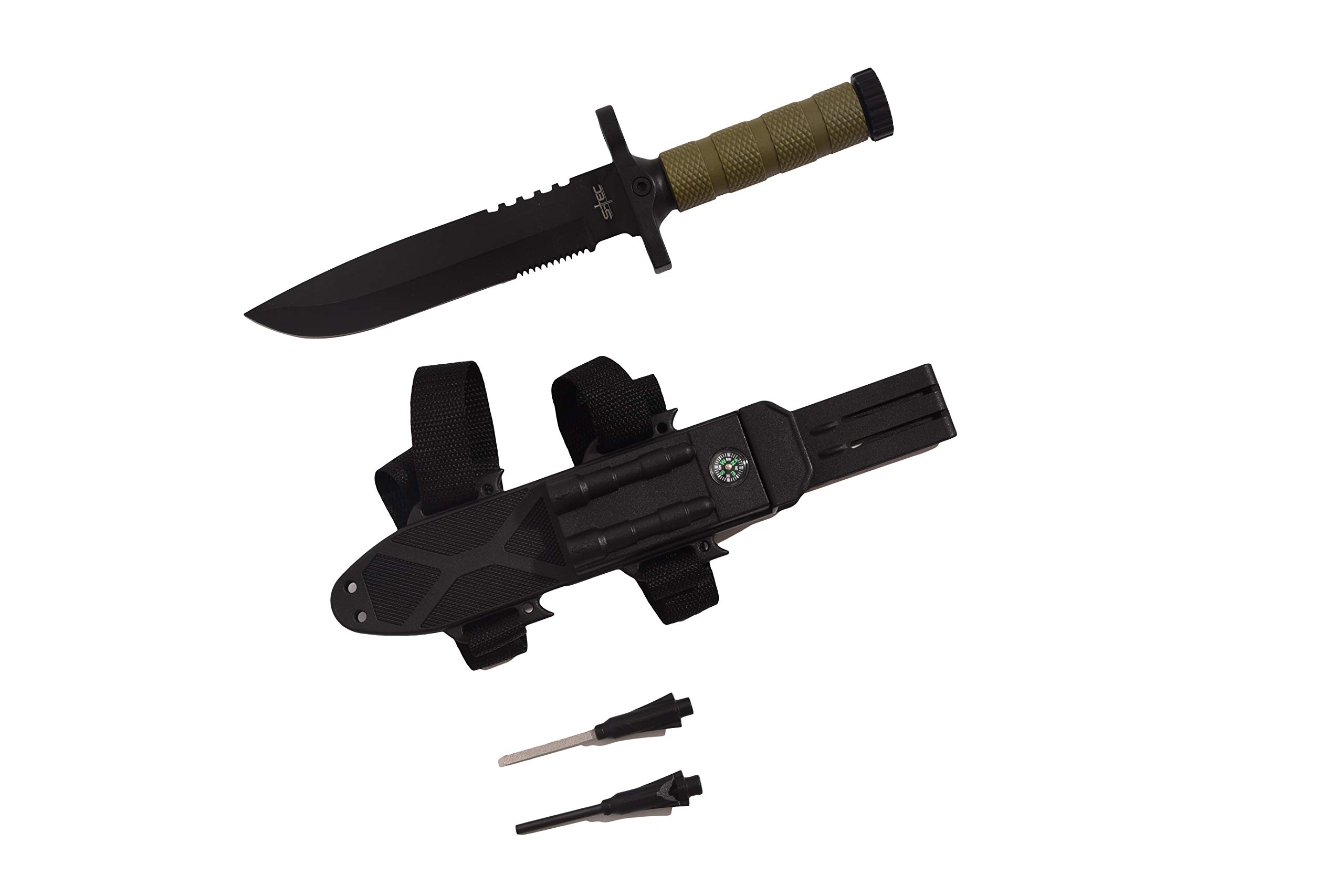 12.75" TACTICAL SURVIVAL Rambo Hunting FIXED BLADE For Practical Use Durable Knife Army Bowie w SHEATH (Style 2 Green)