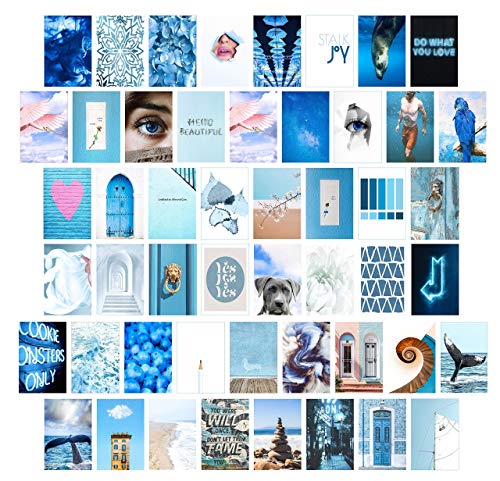 Blue Wall Collage Kit Aesthetic Pictures, Blue Aesthetic Pictures, Collage Print Kit, Bedroom Decor for Teen Girls, VSCO Girls Bedroom - Set of 50 Pcs Photo Prints 4x6 (Dark Blue)