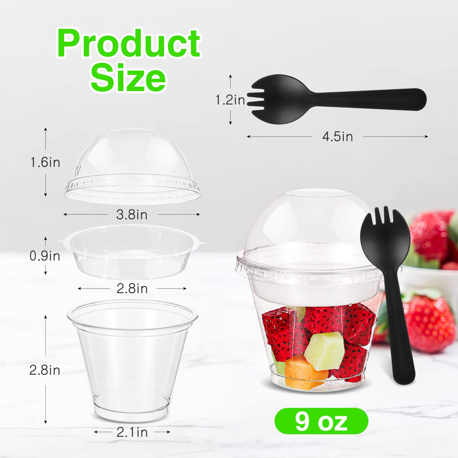 150 Sets 9 oz Clear Plastic Parfait Cups with Lids Mini Dessert Cups with Spoons No Hole and Insert Disposable Yogurt Container Cups with Dome Lids for Yogurt Fruit Cereal Oatmeal Pudding Ice Cream