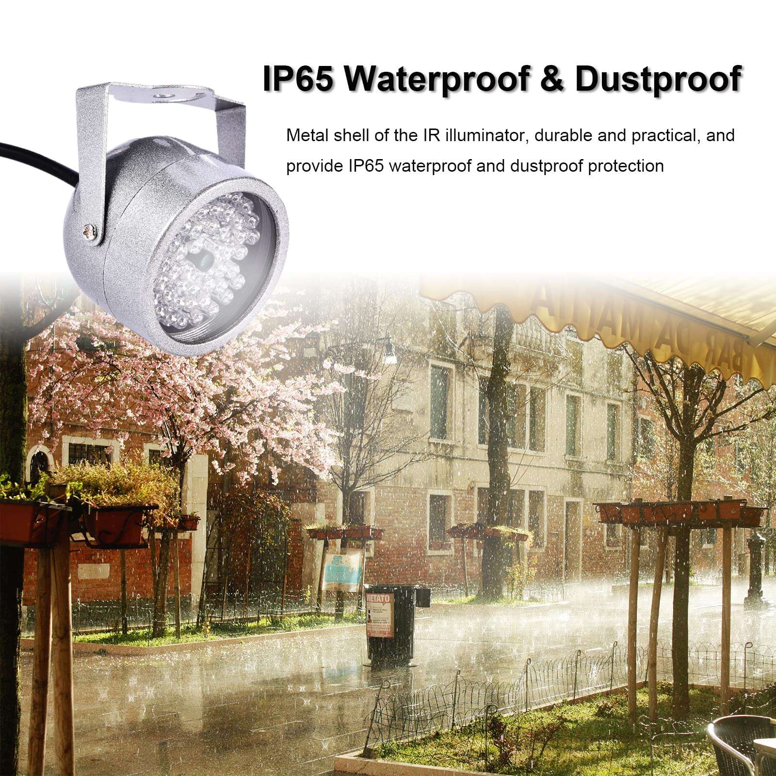 ASHATA IR Illuminator, 48 LEDs Night Vision IR Infrared Light for Security Camera CCTV and IP Camera, 60 Degree Wide Angle, Waterproof, Illuminating Distance of 16 to 66ft, Auto Light on Sensor