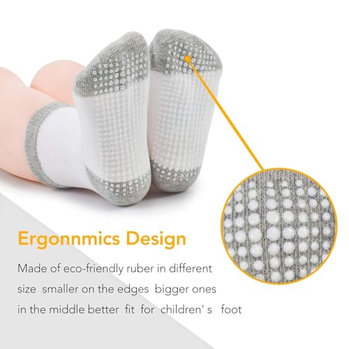 CozyWay Toddler Socks With Grippers Non Slip Crew Grip Socks for Girls and Boys Soft Comfy Cotton - 1T-3T Unisex Multi Color - 12 Pack