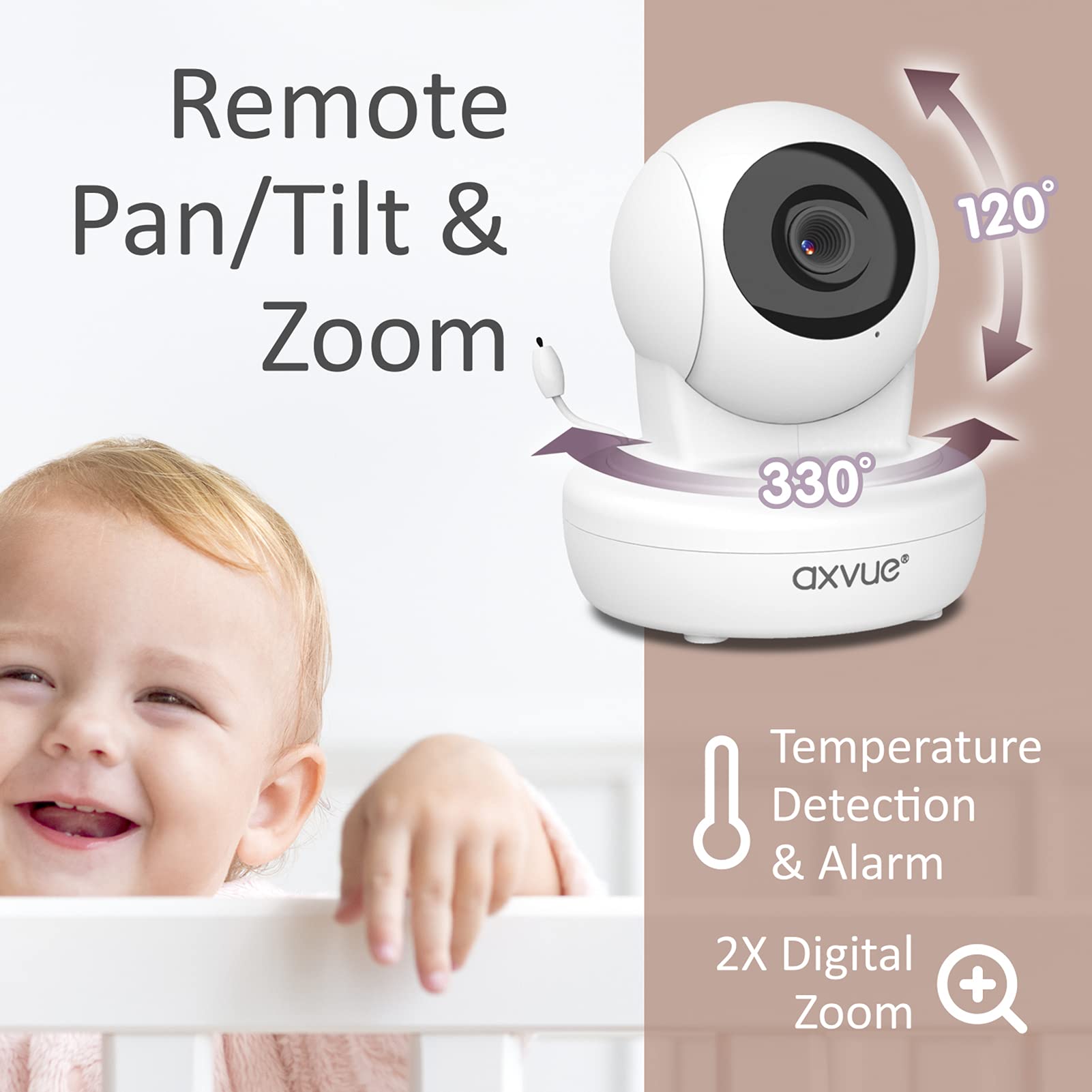 AXVUE Video Baby Monitor with 4.3" LCD Screen (High Resolution) and Remote Pan-Tilt-Zoom Camera Infrared Night Vision Extended Battery Long Range 1,000 feet