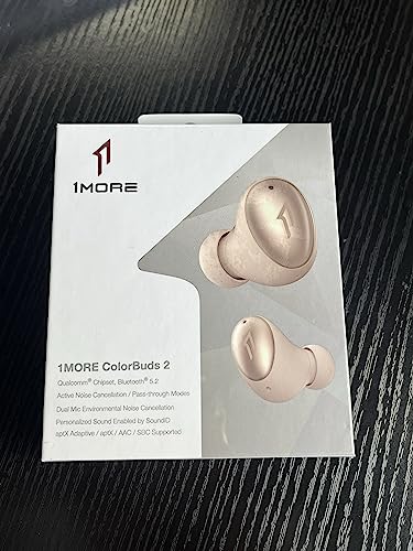 1MORE ColorBuds2 Active Noise Cancelling Wireless Earbuds, Bluetooth 5.2 Headphones, Sound ID, Dual Mode Noise Cancelling, CVC 8.0 for Clear Calls, Fast & Wireless Charging, IPX5, Gold