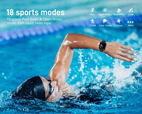 Smart Watch for iPhone Compatible Android Samsung, Fitness Tracker with Heart Rate Sleep Blood Oxygen Monitor Step Counter, IP68 Waterproof for Men Women Touch Screen Black
